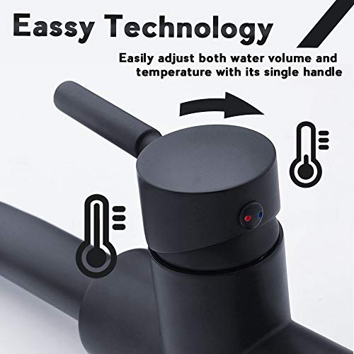 Peppermint Matte Black Kitchen Sink Faucet with Pull Down Sprayer Single Lever Black Kitchen Faucet with Pull Out Spray Low Profile Faucet for Kitchen Sink