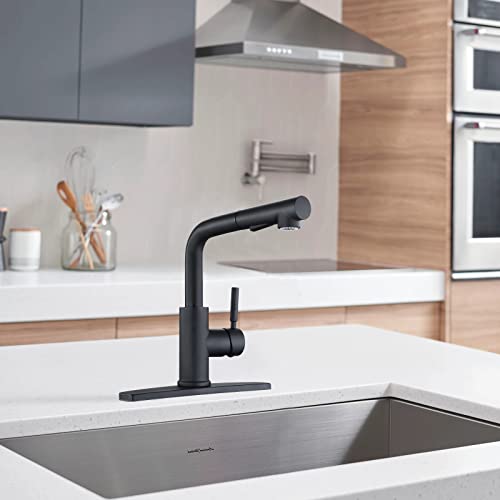 Peppermint Matte Black Kitchen Sink Faucet with Pull Down Sprayer Single Lever Black Kitchen Faucet with Pull Out Spray Low Profile Faucet for Kitchen Sink