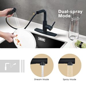 Peppermint Matte Black Kitchen Sink Faucet with Pull Down Sprayer Single Lever Black Kitchen Faucet with Pull Out Spray Low Profile Faucet for Kitchen Sink