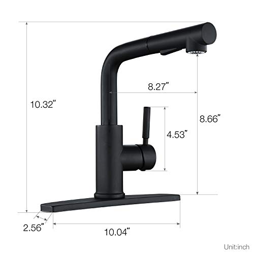 Peppermint Matte Black Kitchen Sink Faucet with Pull Down Sprayer Single Lever Black Kitchen Faucet with Pull Out Spray Low Profile Faucet for Kitchen Sink