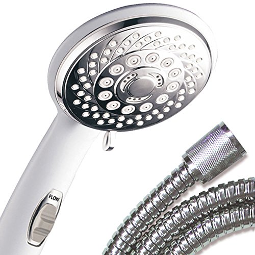 HotelSpa Designer White/Chrome-Face Spiral Handheld w/Patented ON/OFF Pause Switch