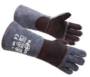 rapicca animal handling gloves bite proof double leather reinforced padding dog,cat scratch,bird handling falcon gloves grabbing reptile squirrel snake bite 16in grey-black