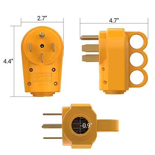 MICTUNING 125 250V 50Amp Heavy Duty RV Replacement Male Plug with Ergonomic Handle Yellow