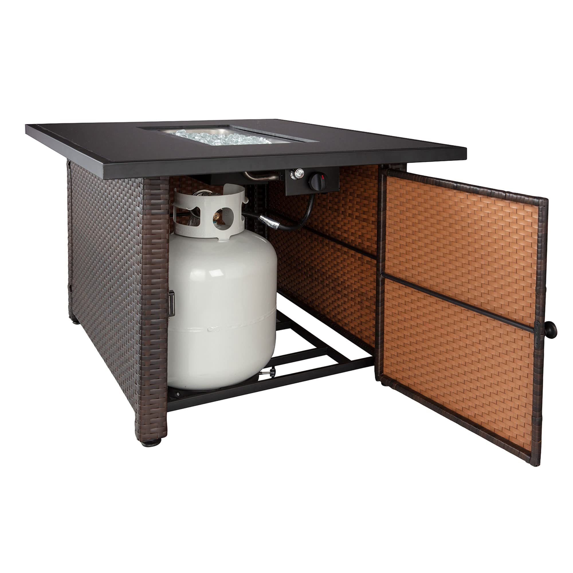 Endless Summer 44" x 32" Rectangular 40,000 BTU Liquid Propane Gas Outdoor Fire Pit Table with White Fire Glass, Center Insert and Cover, Brown/Black