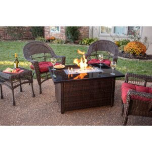 Endless Summer 44" x 32" Rectangular 40,000 BTU Liquid Propane Gas Outdoor Fire Pit Table with White Fire Glass, Center Insert and Cover, Brown/Black