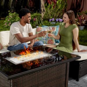 Endless Summer 44" x 32" Rectangular 40,000 BTU Liquid Propane Gas Outdoor Fire Pit Table with White Fire Glass, Center Insert and Cover, Brown/Black