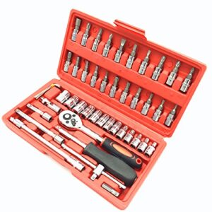 jenley socket wrench set ratchet sets mechanic tools kit bit sockets for automotive repair & household,metric,1/4-inch drive 46-piece