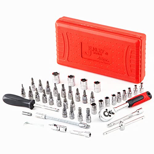 JENLEY Socket Wrench Set Ratchet Sets Mechanic Tools Kit Bit Sockets for Automotive Repair & Household,Metric,1/4-Inch Drive 46-Piece