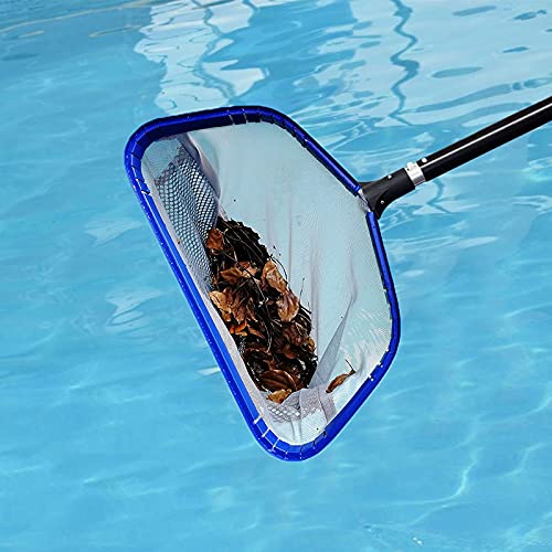 POOLWHALE Pool Leaf Rake with Double Layer Deep-Bag, Professional Skimmer Heavy Duty Mesh Net, Commercial Size(Plastic Tab at The Bottom for Assisting When You Empty The Net)