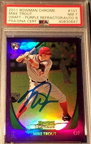 2011 Mike Trout Bowman Chrome Purple Refractor Signed RC Graded PSA NM 7 AUTO 9 - Baseball Slabbed Rookie Cards