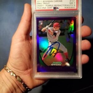 2011 Mike Trout Bowman Chrome Purple Refractor Signed RC Graded PSA NM 7 AUTO 9 - Baseball Slabbed Rookie Cards