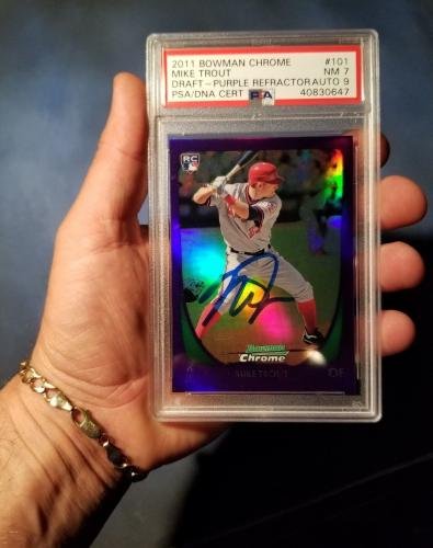 2011 Mike Trout Bowman Chrome Purple Refractor Signed RC Graded PSA NM 7 AUTO 9 - Baseball Slabbed Rookie Cards