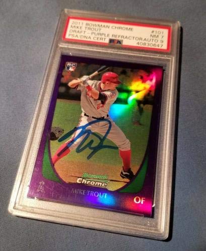 2011 Mike Trout Bowman Chrome Purple Refractor Signed RC Graded PSA NM 7 AUTO 9 - Baseball Slabbed Rookie Cards