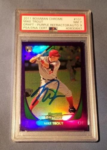 2011 Mike Trout Bowman Chrome Purple Refractor Signed RC Graded PSA NM 7 AUTO 9 - Baseball Slabbed Rookie Cards