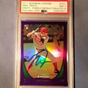 2011 Mike Trout Bowman Chrome Purple Refractor Signed RC Graded PSA NM 7 AUTO 9 - Baseball Slabbed Rookie Cards