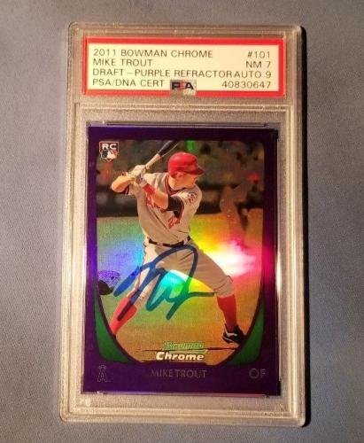 2011 Mike Trout Bowman Chrome Purple Refractor Signed RC Graded PSA NM 7 AUTO 9 - Baseball Slabbed Rookie Cards