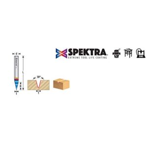 Amana Tool 45771-K Solid Carbide Spektra Extreme Tool Life Coated 30 Degree Engraving 0.005 Tip Width x 1/4 SHK x 2-1/4 Inch Long Signmaking Router Bit