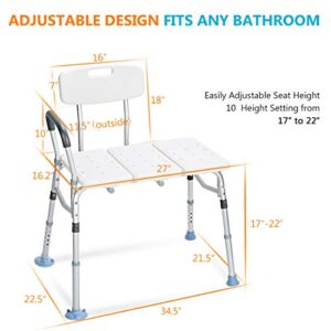 OasisSpace Tub Transfer Bench 500lb- Heavy Duty Bath & Shower Transfer Bench - Adjustable Handicap Shower Chair with Reversible Backrest - Non-Slip Bathroom Aid for Disabled, Seniors, Bariatric(500lb)