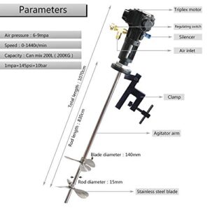 MXBAOHENG 50 Gallon Pneumatic Paint Mixer Stainless Steel Tank Barrel Clip Bracket Mixer Air Agitator 1/2HP