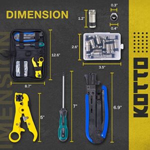 KOTTO Coax Cable Crimper Kit, Compression Tool Coax Adjustable RG6 RG59 RG11 75-5 75-7 Coaxial Cable Stripper with 20 PCS F Compression Connectors