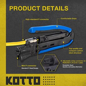 KOTTO Coax Cable Crimper Kit, Compression Tool Coax Adjustable RG6 RG59 RG11 75-5 75-7 Coaxial Cable Stripper with 20 PCS F Compression Connectors