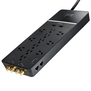 rocketfish 12-outlet/2-usb surge protector strip - provides protection & convenient mobile phone charging - black