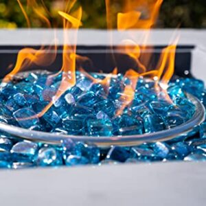 AKOYA Outdoor Essentials 10-Pound Fire Glass Cubes Squares 1-inch Reflective Tempered Crystal Beads for Fire Pit (10 lbs - 1 inch, Caribbean Blue)