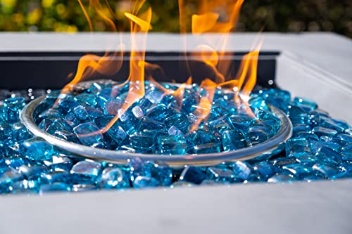 AKOYA Outdoor Essentials 10-Pound Fire Glass Cubes Squares 1-inch Reflective Tempered Crystal Beads for Fire Pit (10 lbs - 1 inch, Caribbean Blue)