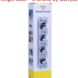 Angel Bear Mop Holder and Broom Holder, 4 Slot Position with 5 Hooks Garage Storage Holder Wall Mounted, Plastic, Multicolour, Standard