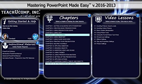 TEACHUCOMP DELUXE Video Training Tutorial Course for PowerPoint 2016- Video Lessons, PDF Instruction Manual, Quick Reference Guide, Testing, Certificate of Completion