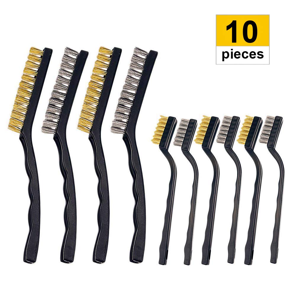 Turboom Wire Brush Set Scratch Brush Set for Cleaning Welding Slag Rust and Dust Curved Handle Stainless Steel and Brass Black 10-Pack