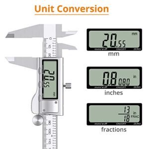 Neoteck 6 inch Digital Caliper, Full-Metal Electronic Calipers Measuring Tool Fractions/Inch/mm Conversion