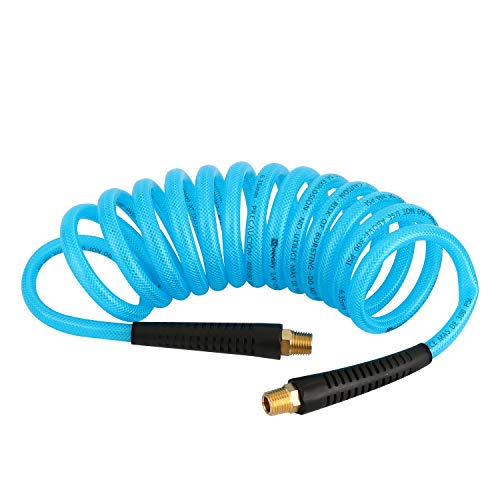 WYNNsky 1/4''×10ft Recoil PU Air Hose, Air Compressor Hose with Swivel Fittings and Bend Restrictors