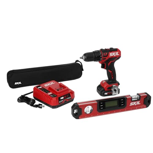 SKIL 2-Tool Combo Kit: PWRCore 12 Brushless 12V 1/2 Inch Cordless Drill Driver and 12 Inch Digital Level, Includes 2.0Ah Lithium Battery and PWRJump Charger - CB737601