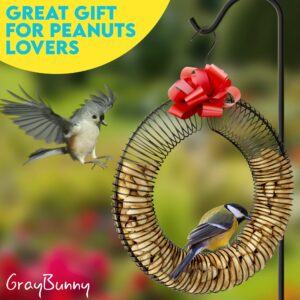 Hanging Peanut Wreath Bird Feeder, 16 Inch, Rust & Uv Resistant, Weatherproof, Solid Steel Durable Black Whole Peanut Wild Bird Feeder with Hanging Hook., Gifts for Mom, for Women