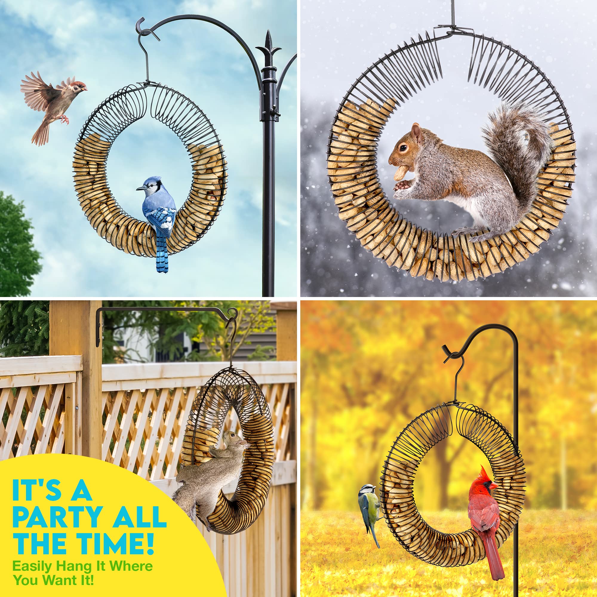 Hanging Peanut Wreath Bird Feeder, 16 Inch, Rust & Uv Resistant, Weatherproof, Solid Steel Durable Black Whole Peanut Wild Bird Feeder with Hanging Hook., Gifts for Mom, for Women