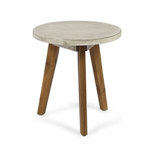 christopher knight home gino outdoor acacia wood side table, light gray finish/natural finish