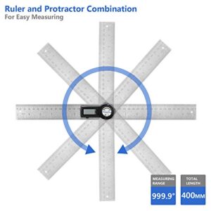 Digital Angle Finder Protractor, Preciva Digital Protractor 7 inch / 400mm Stainless Steel Measuring Ruler with Large LCD Display for Woodworking, Measurement (400MM)