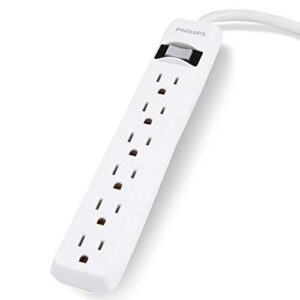 philips 6 outlet power strip surge protector, 2ft power cord, straight plug, wall mount, 450 joules, ul listed, circuit breaker, automatic shutdown, white, spp3063wp/37 