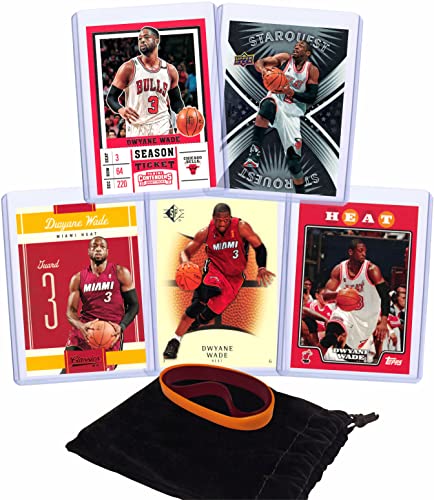 Dwyane Wade Basketball Cards Assorted (5) Bundle - Miami Heat Chicago Bulls Trading Card Gift Pack