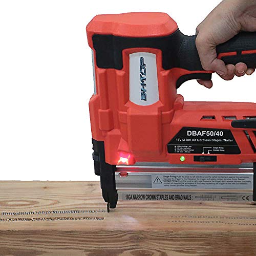 BHTOP Cordless Nailer & Stapler- 2 in 1 18Ga Heavy Tool with 18Volt 2Ah Lithium-ion Rechargeable Battery Air Cylinder Power Nail Gun 2 Batteries