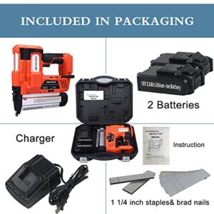 BHTOP Cordless Nailer & Stapler- 2 in 1 18Ga Heavy Tool with 18Volt 2Ah Lithium-ion Rechargeable Battery Air Cylinder Power Nail Gun 2 Batteries