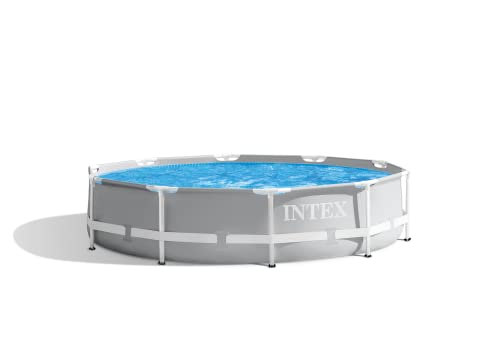 INTEX 26701EH Prism Frame Premium Above Ground Swimming Pool Set: 10ft x 30in – Includes 330 GPH Cartridge Filter Pump SuperTough Puncture Resistant Rust 1185 Gallon Capacity, Gray