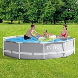 INTEX 26701EH Prism Frame Premium Above Ground Swimming Pool Set: 10ft x 30in – Includes 330 GPH Cartridge Filter Pump SuperTough Puncture Resistant Rust 1185 Gallon Capacity, Gray