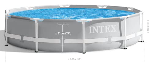 INTEX 26701EH Prism Frame Premium Above Ground Swimming Pool Set: 10ft x 30in – Includes 330 GPH Cartridge Filter Pump SuperTough Puncture Resistant Rust 1185 Gallon Capacity, Gray