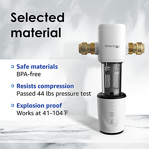 Waterdrop Spin Down Sediment Filter, Whole House Water Filter System, Auto Flushing Backwash, 40-50 Micron, Traps Sand, BPA Free, WD-PFA