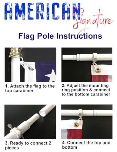 American flag and pole kit set: Includes a 3x5 ft US flag made in USA, 6 ft aluminum tangle free spinning flag pole with carabiners, and flagpole holder wall mount bracket (Black)