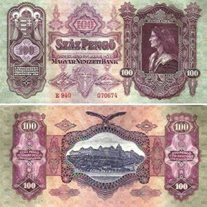 HU 1030 ORNATE GIANT SIZE HUNGARY 50 & 100 PENGO BANKNOTES w HISTORIC VIGNETTES Moderately Circulated VF-XF RANGE