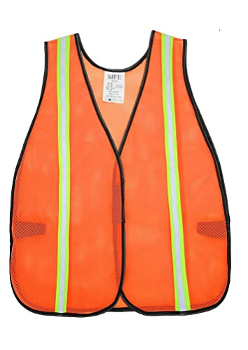 SIFE 10 Pack High Visibility Reflective Safety Vest,Made from Breathable and Neon Orange Mesh Fabric,light weight for Man and Woman