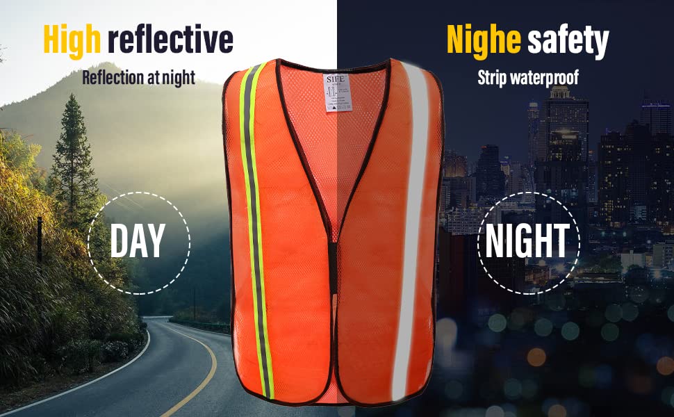 SIFE 10 Pack High Visibility Reflective Safety Vest,Made from Breathable and Neon Orange Mesh Fabric,light weight for Man and Woman